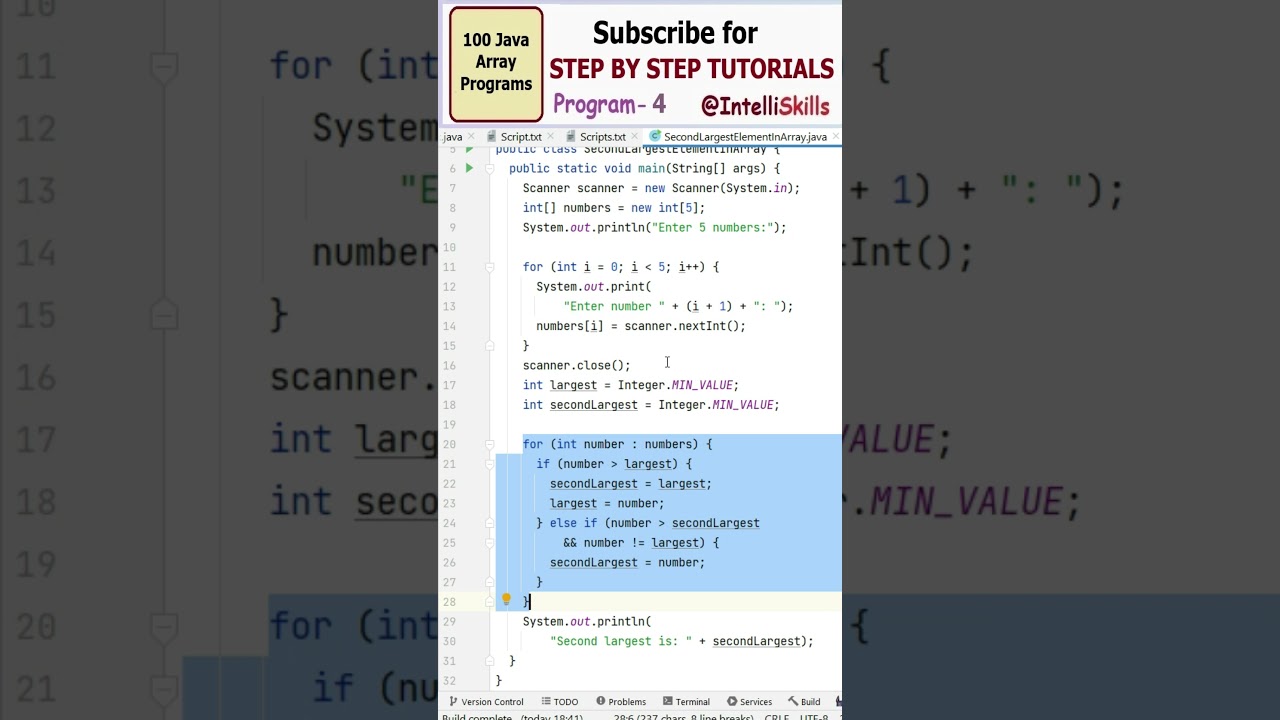 Second Largest Element in an Array in Java #shorts #java #trending #programming