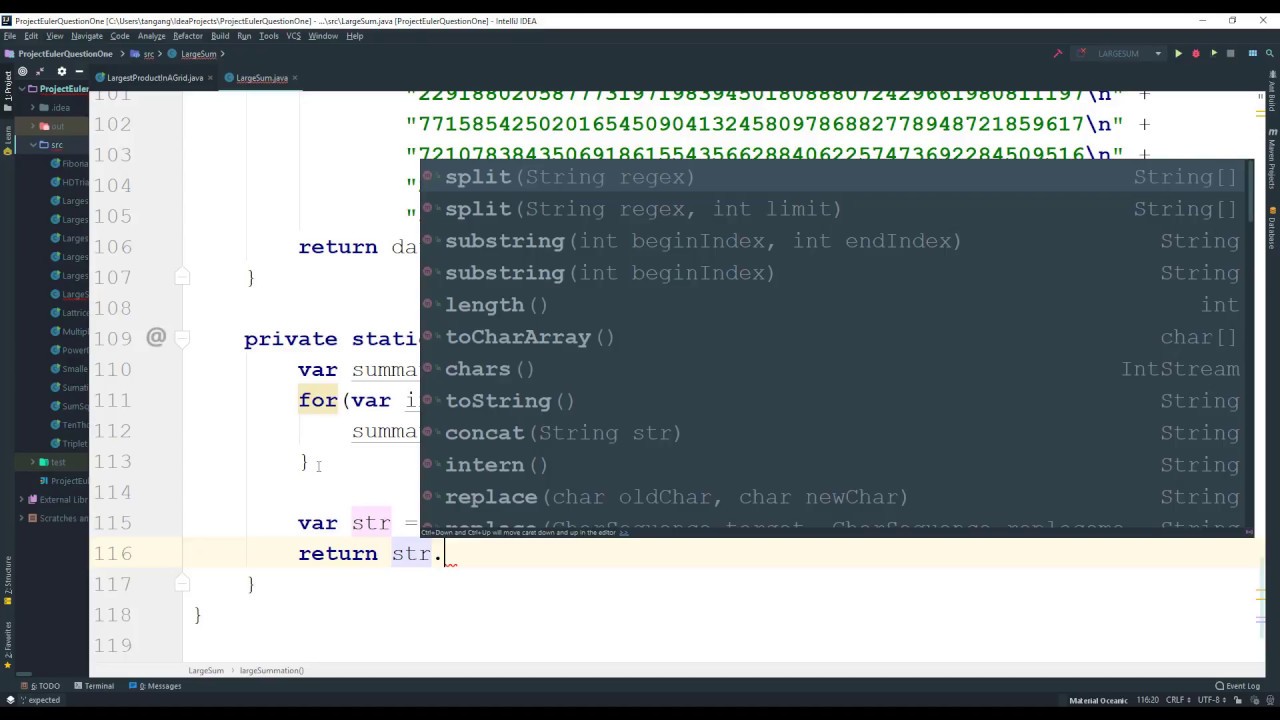 Project Euler problem 13 : Large Sum java solution