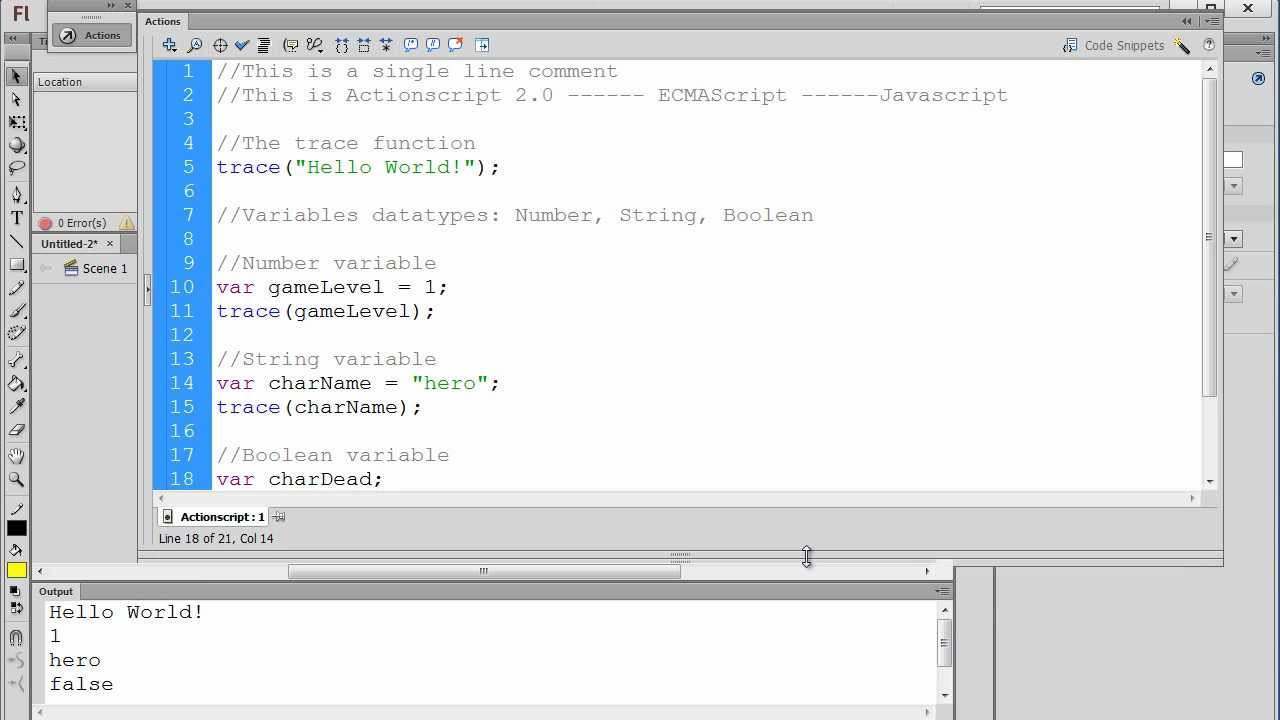 Flash CS6 Actionscript for Beginners - Variables