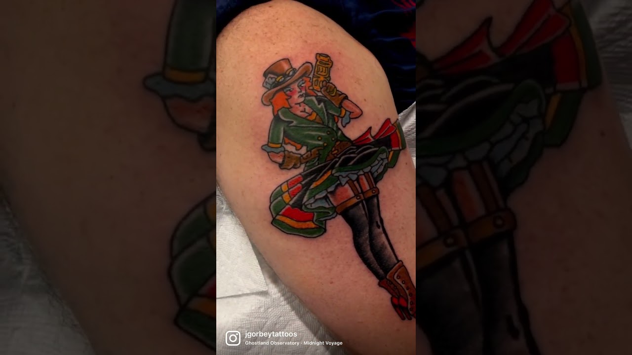 Traditional Style Cowgirl Pin-up Tattoo by Featured Cat Tattoo Artist Justin Gorbey