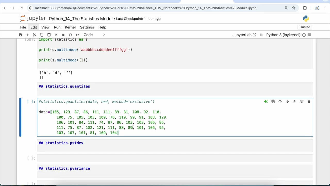 What is statistics.quantiles function in python | How to use statistics.quantiles function in python