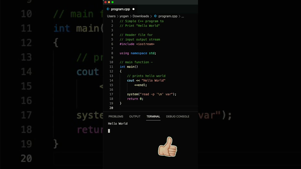 How To Print Hello World in C++ #shorts #coding #programming
