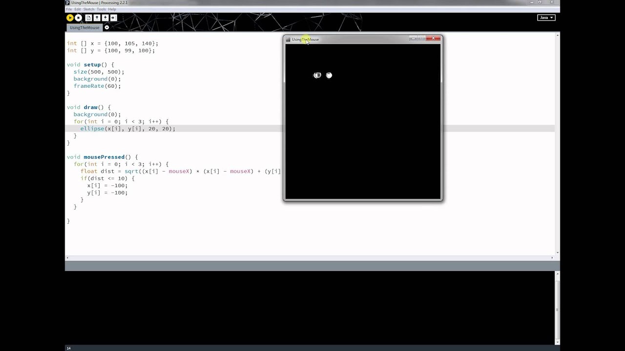 Processing Tutorial: Lesson 12 - Using the Mouse Part 2