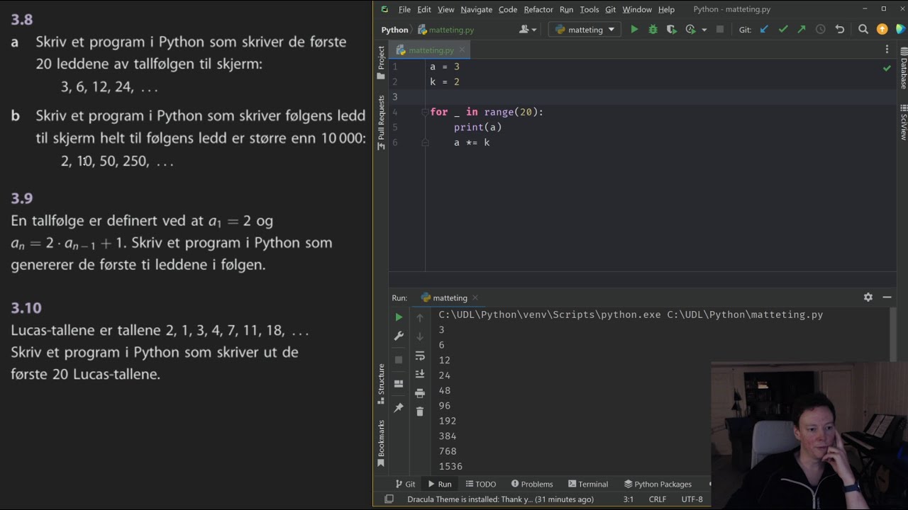 Oppgaver med tallfølger, noen for hånd, noen med Python | UDL.no