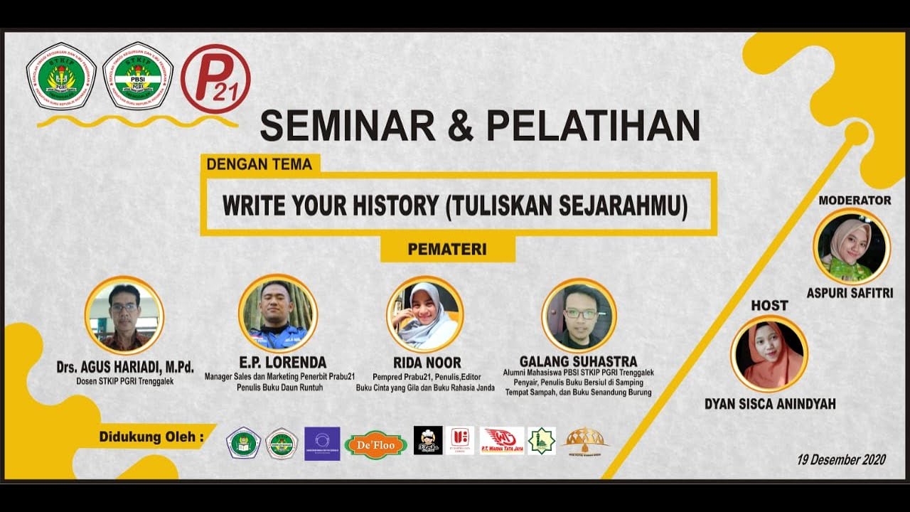 Seminar dan Pelatihan : Write Your History | Prodi PBI STKIP PGRI TRENGGALEK
