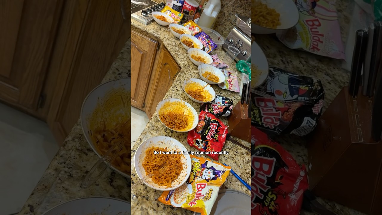 Setting up a spicy noodle challenge for my cousins