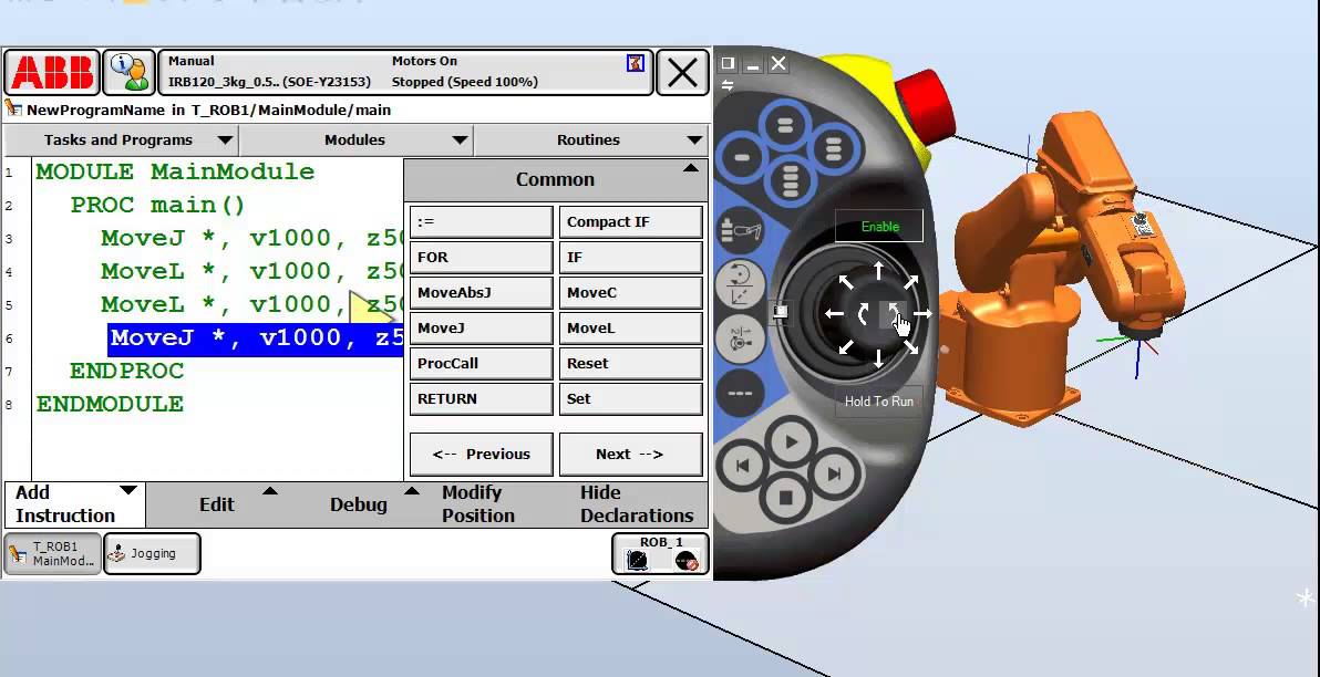 3. Creating a simple program using the pendant