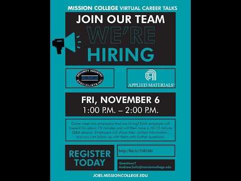 Mission College Virtual Career Talks with Security Industry Specialists (SIS) & Applied Materials