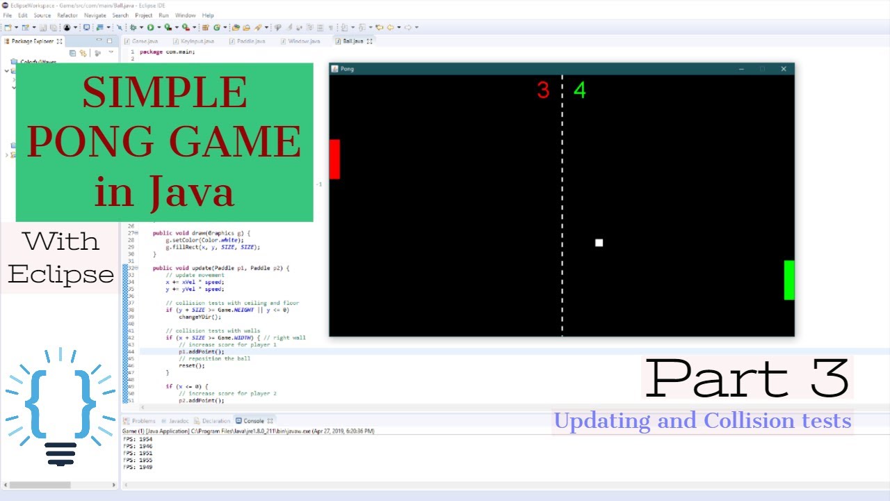 Coding a Simple Pong Game in Java with Eclipse Part 3