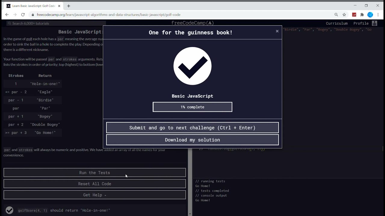 Basic Javascript (73/111) | Golf Code | freeCodeCamp