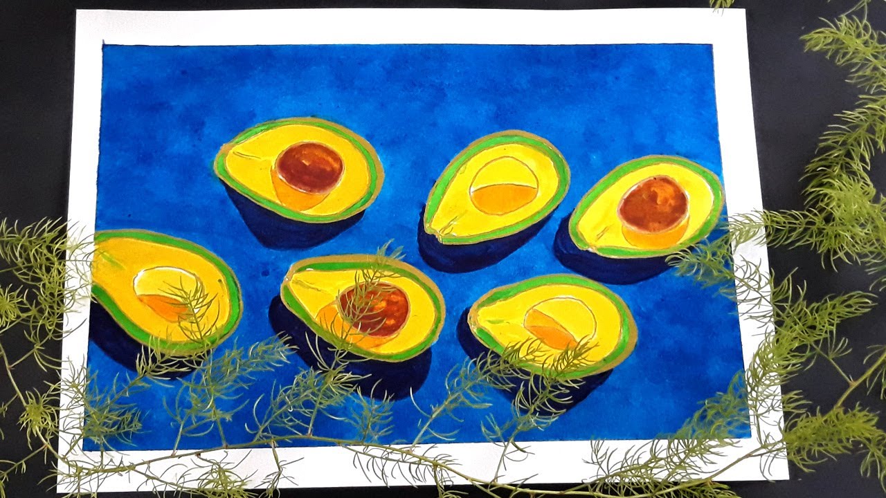 REALISTIC STILL LIFE AVOCADO PAINTING TUTORIAL | Real Time Avocado Painting Step By Step  Watercolor