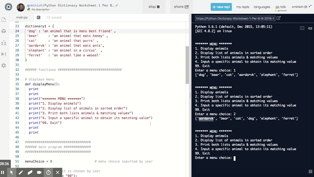 Python Dictionary Worksheet 1