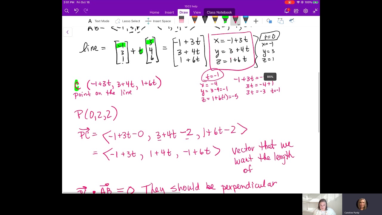 Math 1503  distance from point to a line done two ways