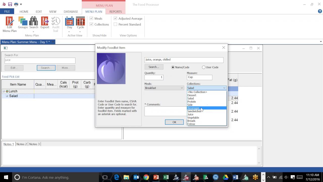 Creating Menu Plans and Cycle Menus with Food Processor