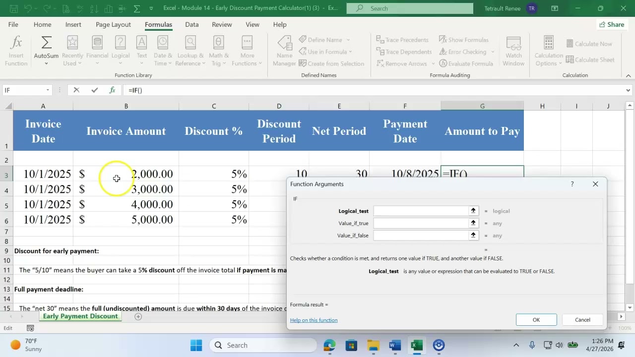 Early Discount Payment Calculation