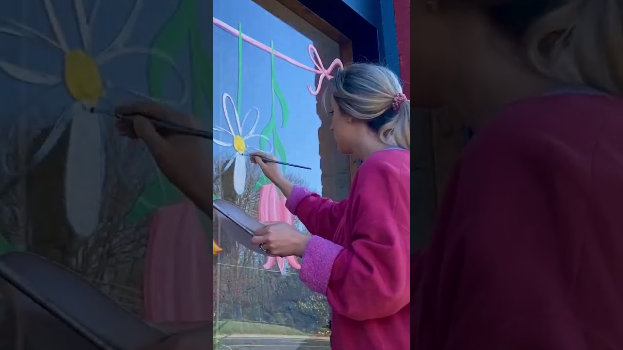 Spring Window Painting - Spring Flowers on the Cutest Vintage Flower Shop #windowpainting #painting