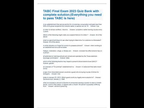 TABC Final Exam 2023 Quiz Bank with complete solution;Everything you need to pass TABC is here