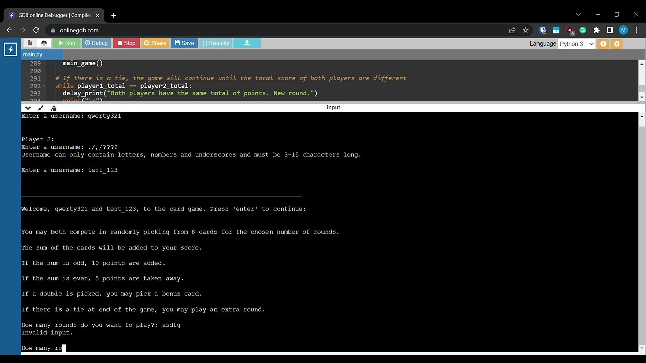 Python Random Card Game - In Action