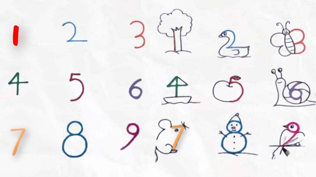 How to Draw anything from Numbers/Easy 9 Drawings from numbers for kids just 1- 9  PART 1
