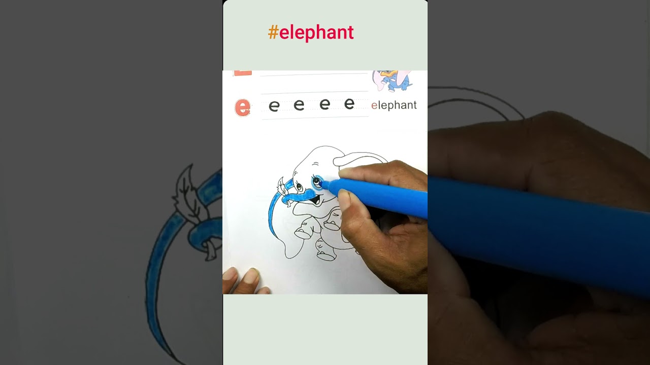 Write the letter e and coloring elephant