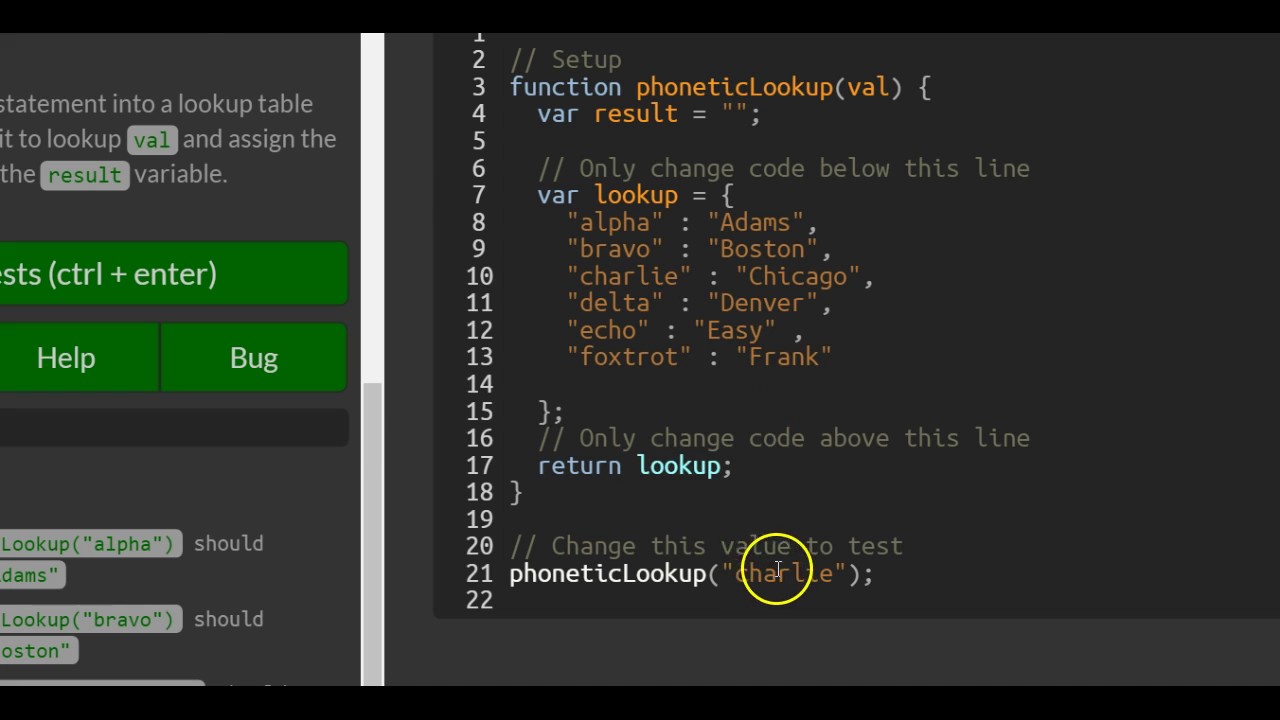 Using Objects for Lookups, freeCodeCamp Basic Javascript