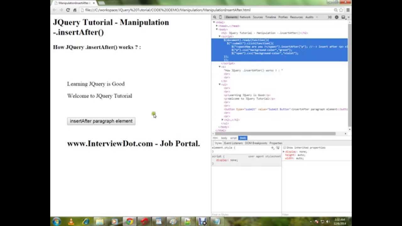 JQUERY INSERTAFTER METHOD DEMO