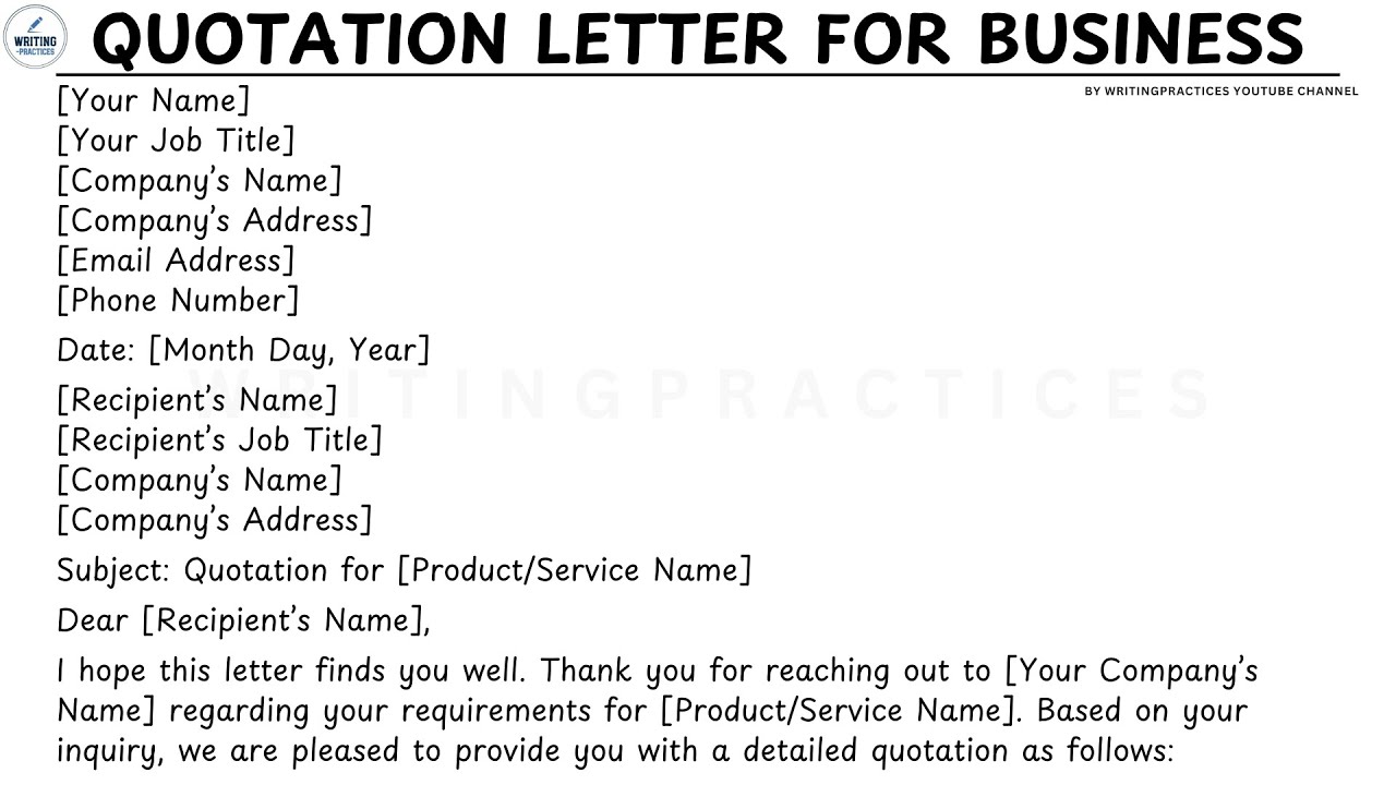 How to Write Quotation Letter Format for Business in English Step by Step Guide | Writing Practices
