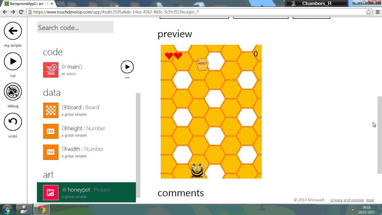 TouchDevelop - Lesson 1 - How to change a background on an application