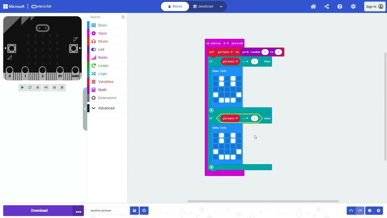 Micro:bit basic random image generator tutorial