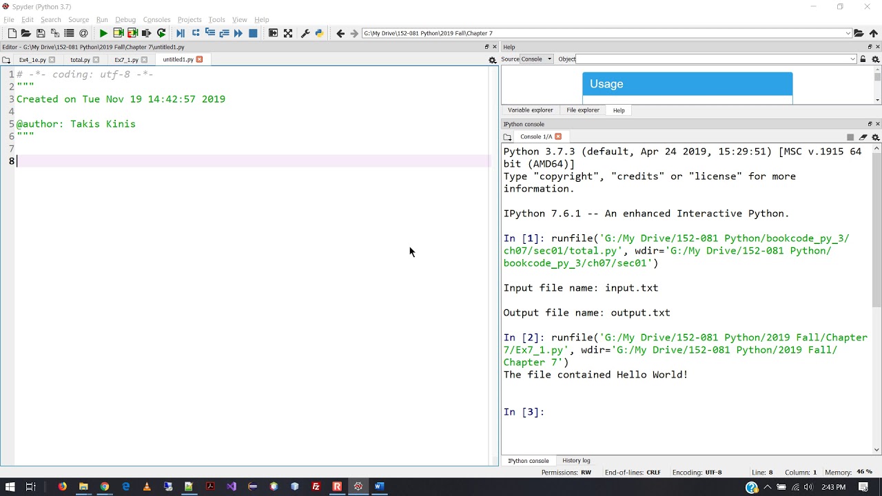 Programming in Python - Chapter 7 Exercises - Fall 2019