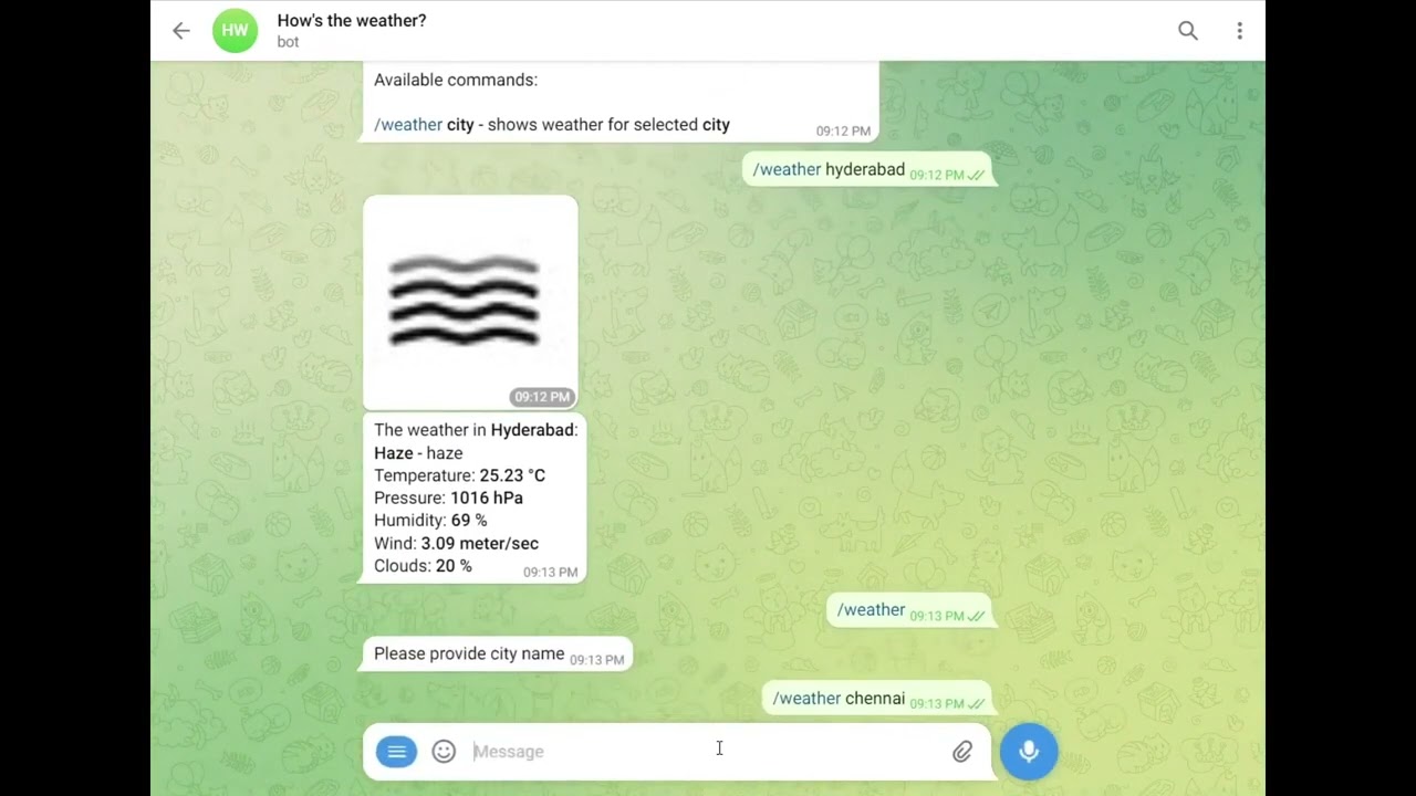 Weather upload using telegram bot