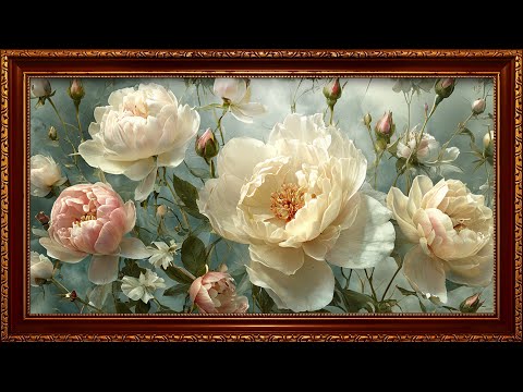 Framed-Peony-Cream-Dream | 4K Romantic Floral Art for Elegant Digital Display