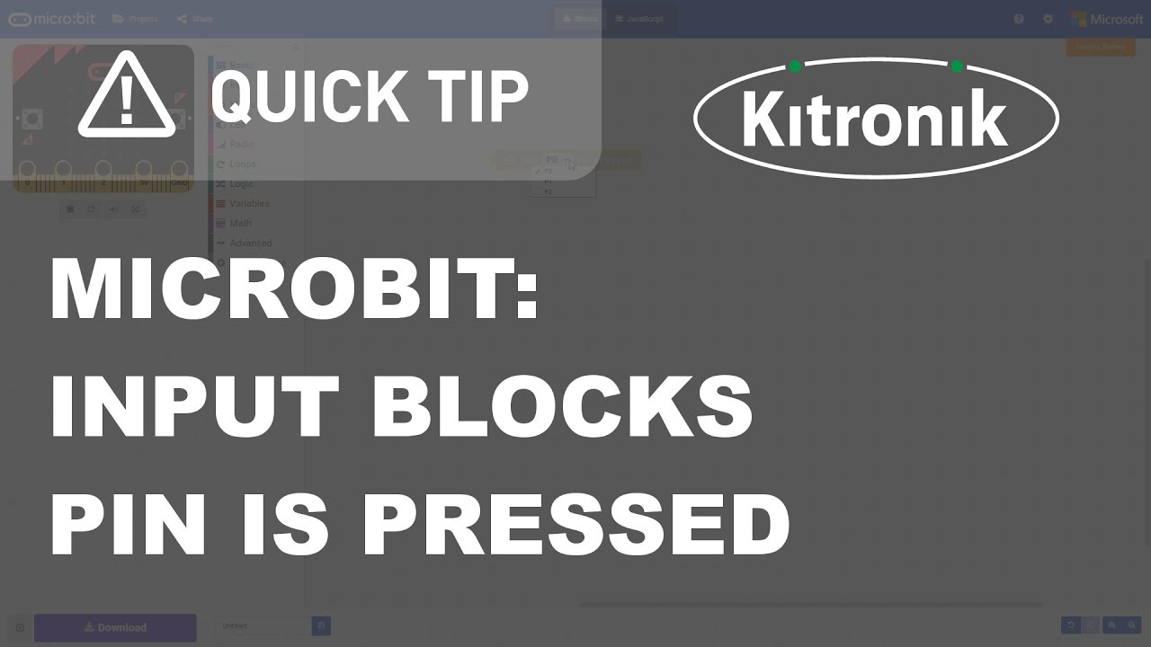 microbit MakeCode Editor - Input Blocks - Pin Pressed - Kitronik