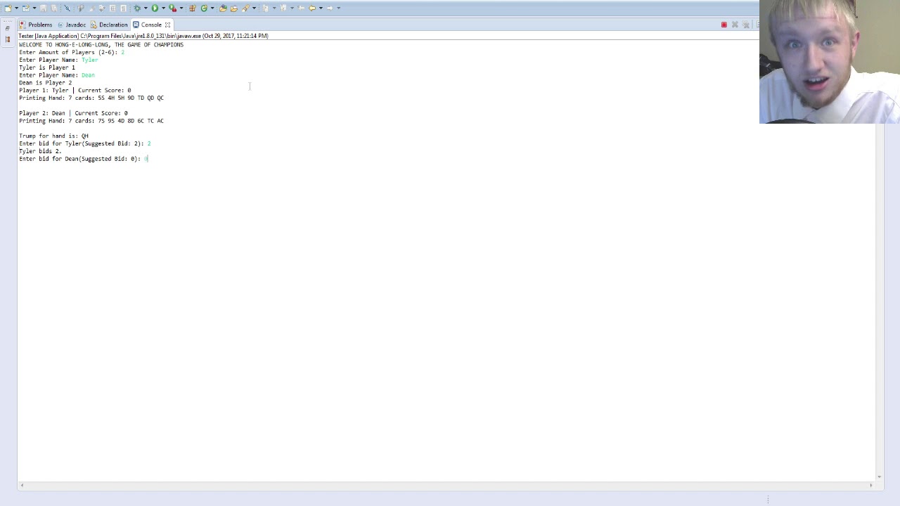 Java Card Game Demonstration