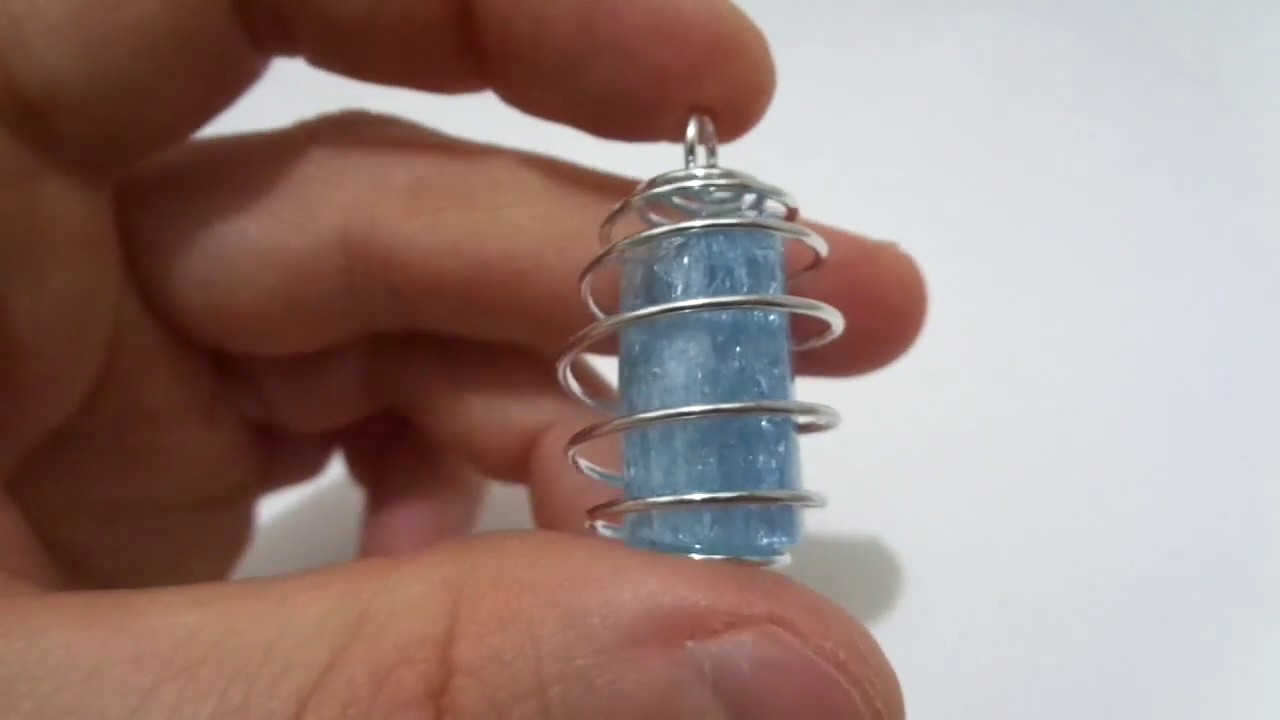 LARGE Raw Aquamarine Pendant, March Birthstone, Aquamarine Pendant, Spiral Cage Protection Pendant,