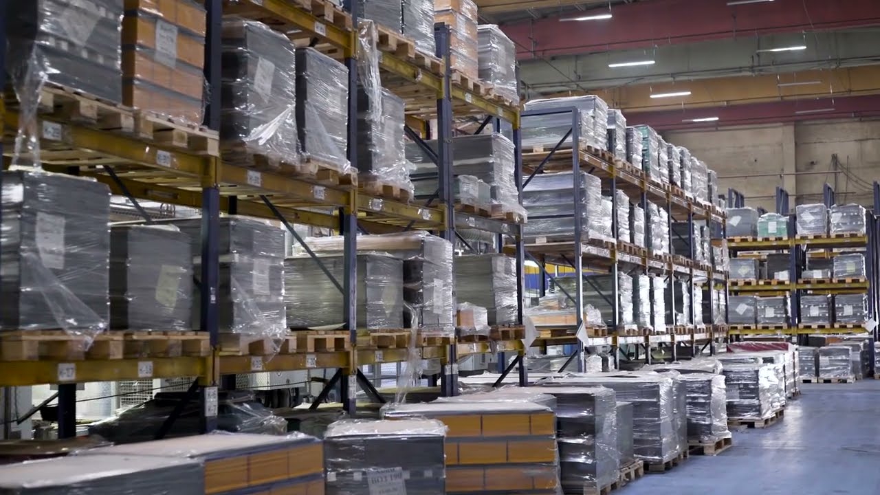 Large Warehouse stock videos with the Company's Products stock footage