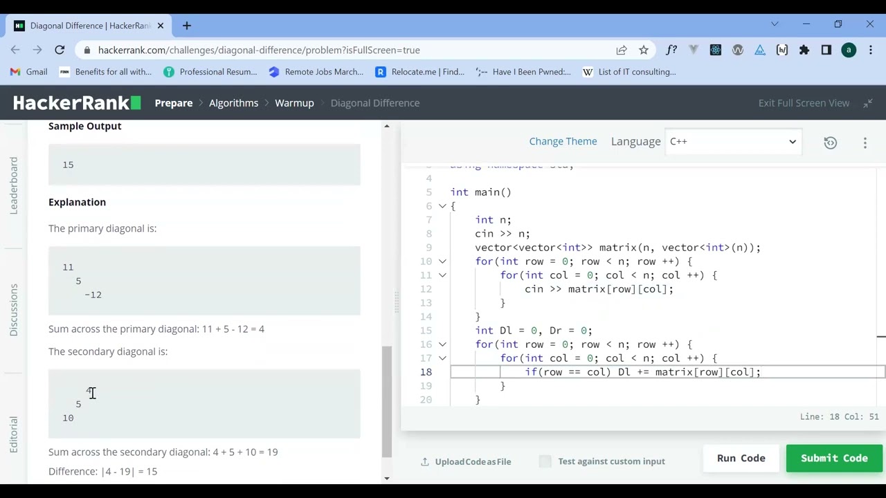 HackerRank - Diagonal Difference