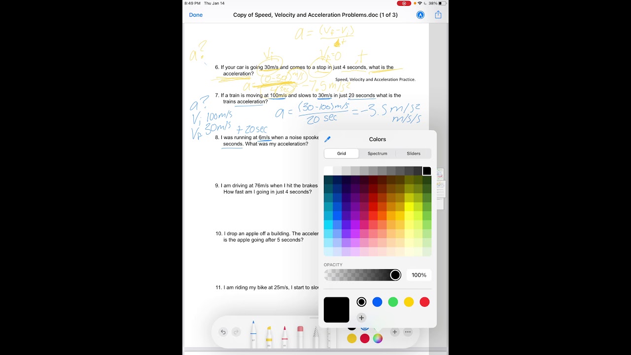 Speed, Velocity and Acceleration Worksheet