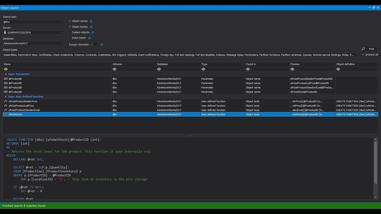 SQL search for SQL Server objects