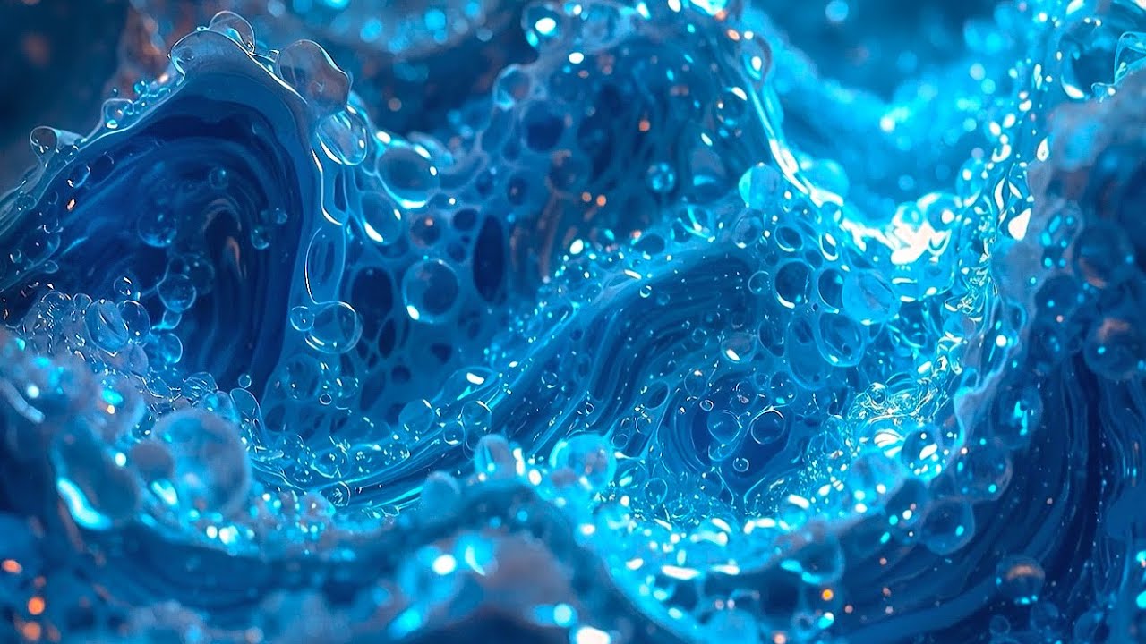 Abstract Background: Blue Flow Glass Screensaver, Liquid Art