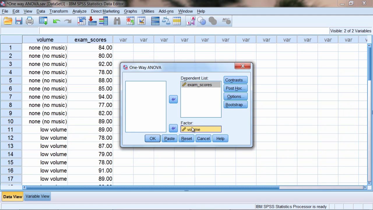 How to Run a One-Way ANOVA in SPSS; ANOVA; F Test; Post Hoc Test