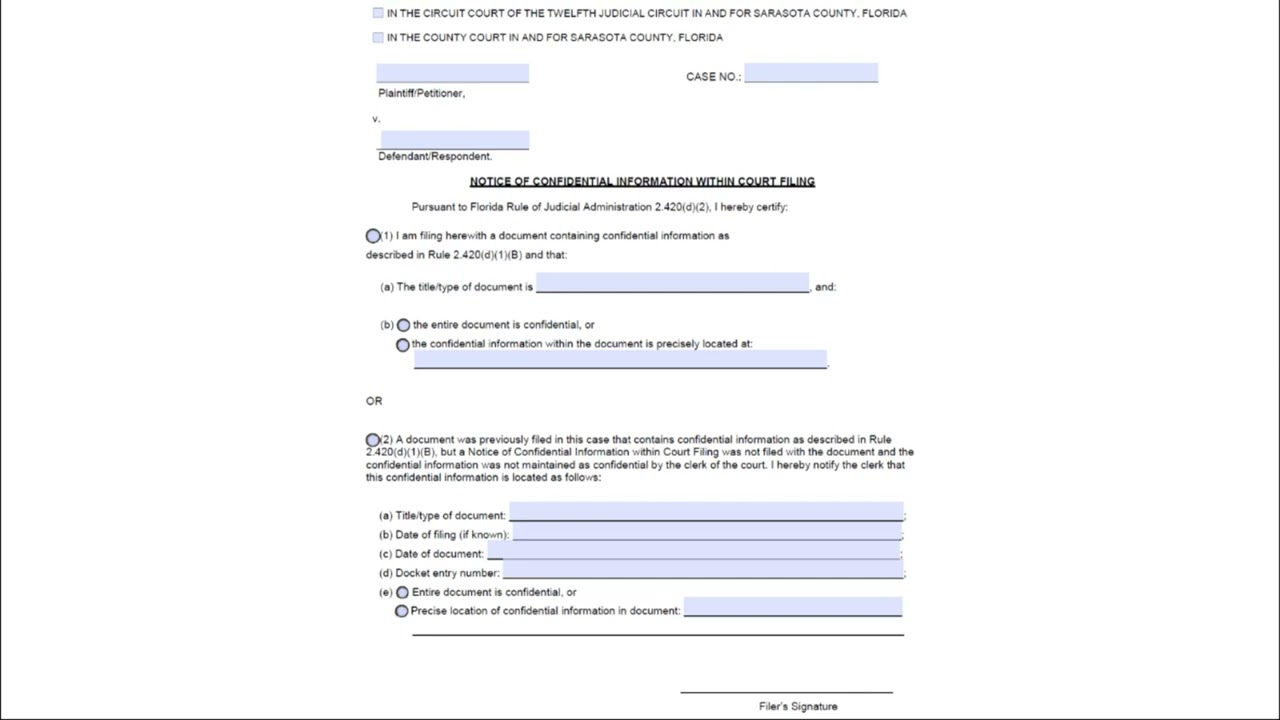 Notice of Confidential Information Within Court Filing
