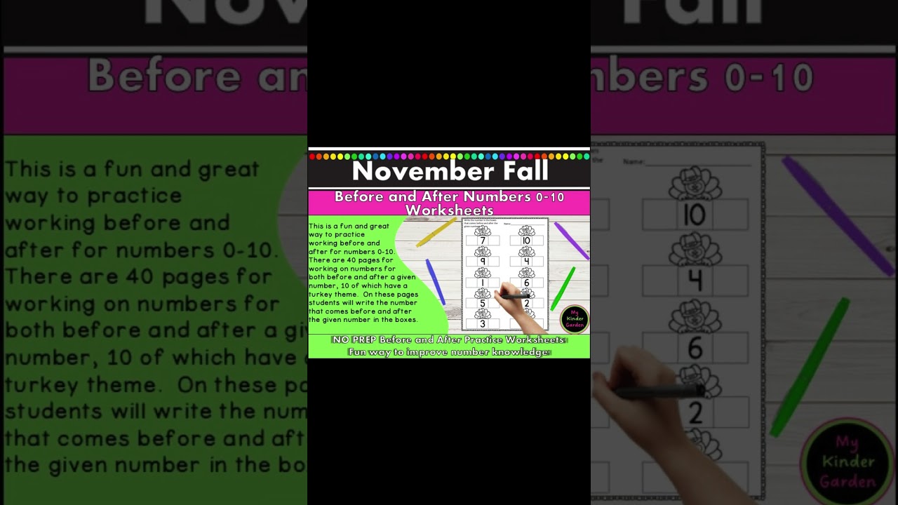 Engaging Fall Before & After Number Worksheets for Preschool & Kindergarten | TPT Preview