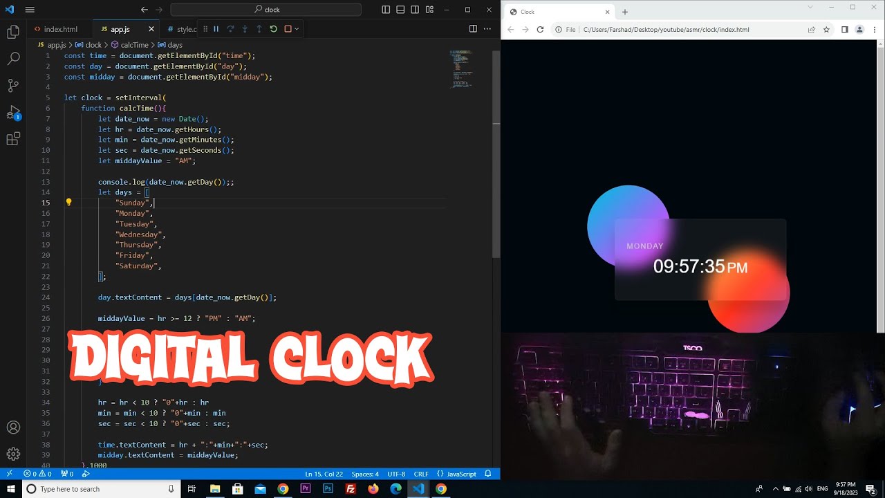 ASMR Programming - Coding Digital Clock Javascript - No Talking