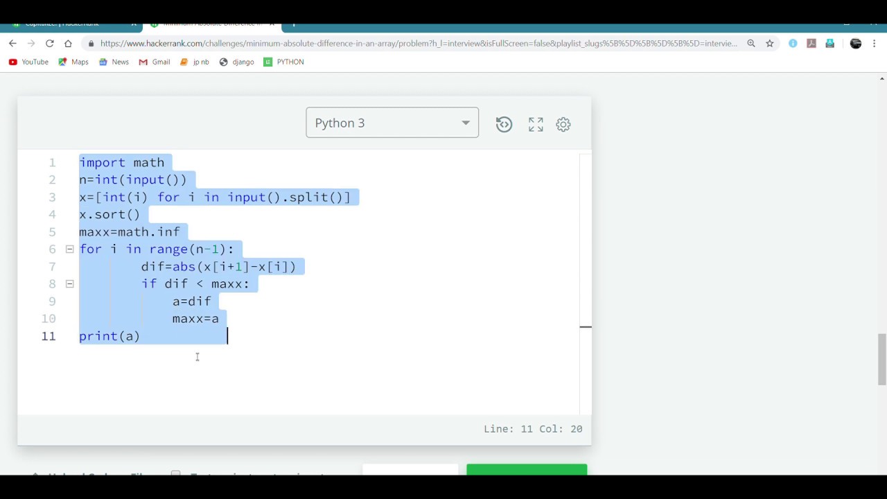 Minimum Absolute Difference in an Array | HackerRank