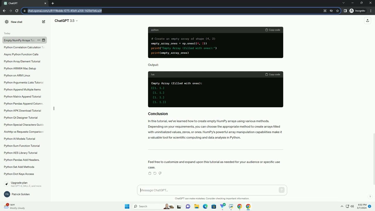 python create empty np array