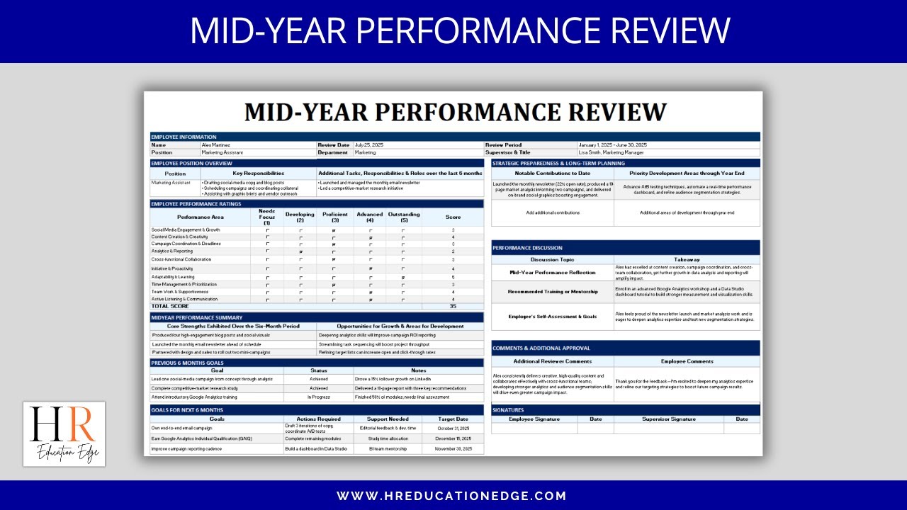 Midyear Employee Performance Review Template | Excel Employee Evaluation Appraisal | HR Templates
