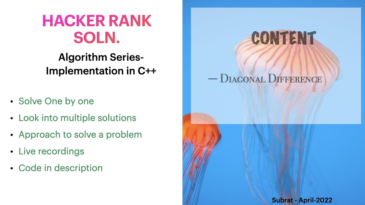 5: Diagonal Difference | Hackerrank C++ Algorithm Solution