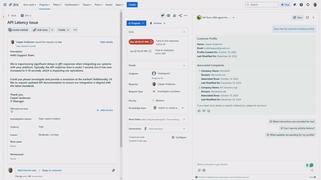 Revolutionize Customer Support with AH Rovo JIRA Agent for HubSpot | Demo Video