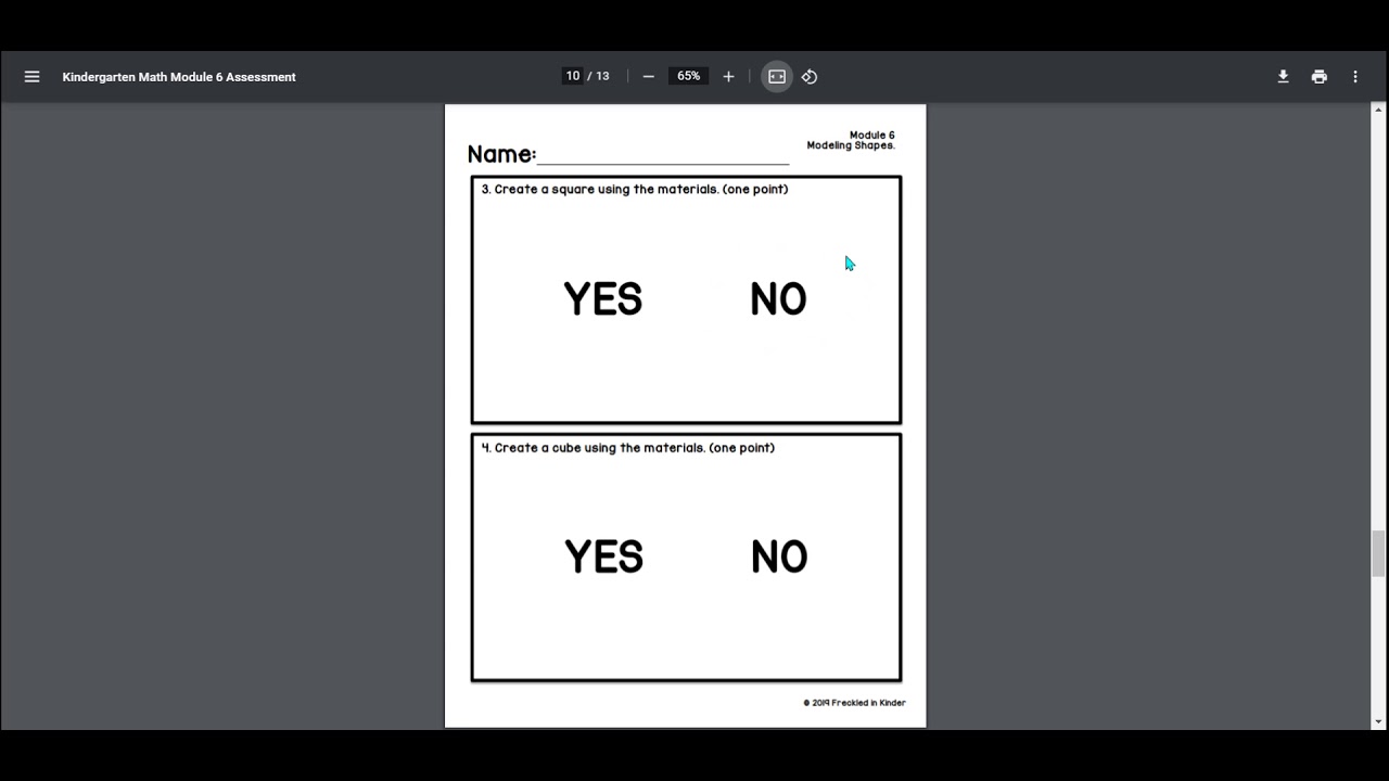 Kindergarten Math Module 6 Assessment
